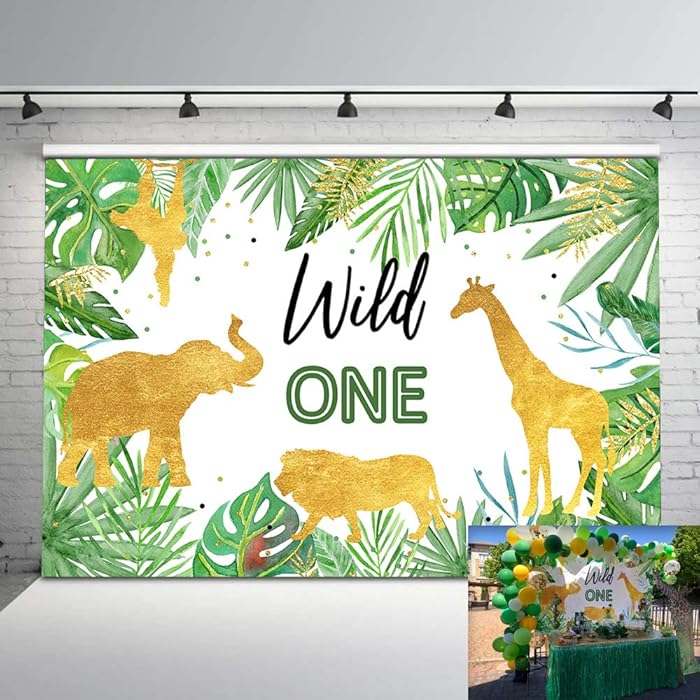 Buy Mehofoto Wild One Birthday Backdrop Jungle Animals Party Photo ...