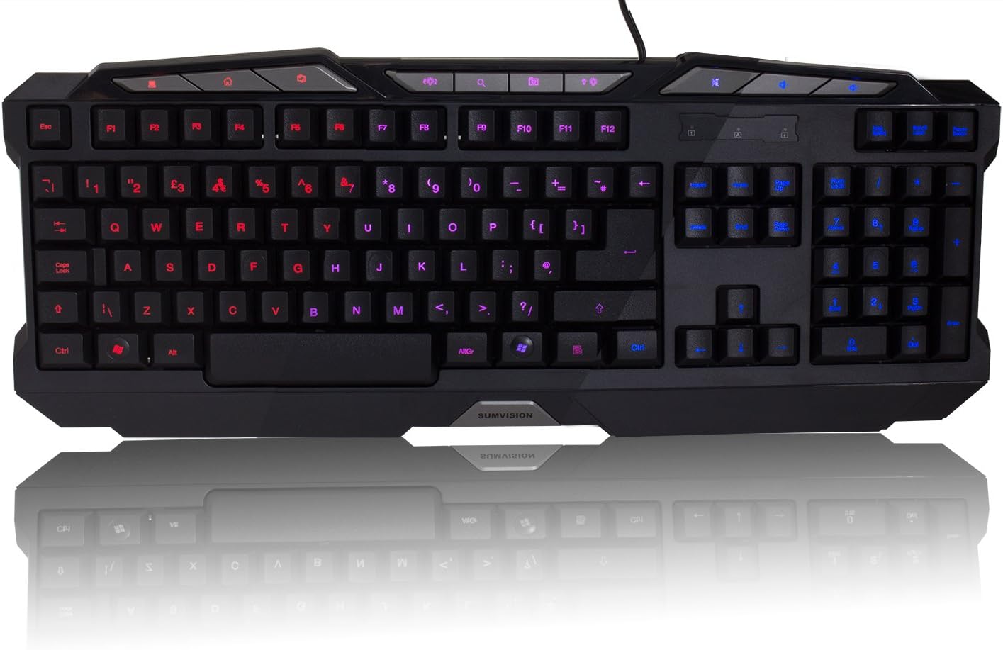 Sumvision LED 3 Colour Backlit USB Keyboard - Multimedia Blue Red Green ...