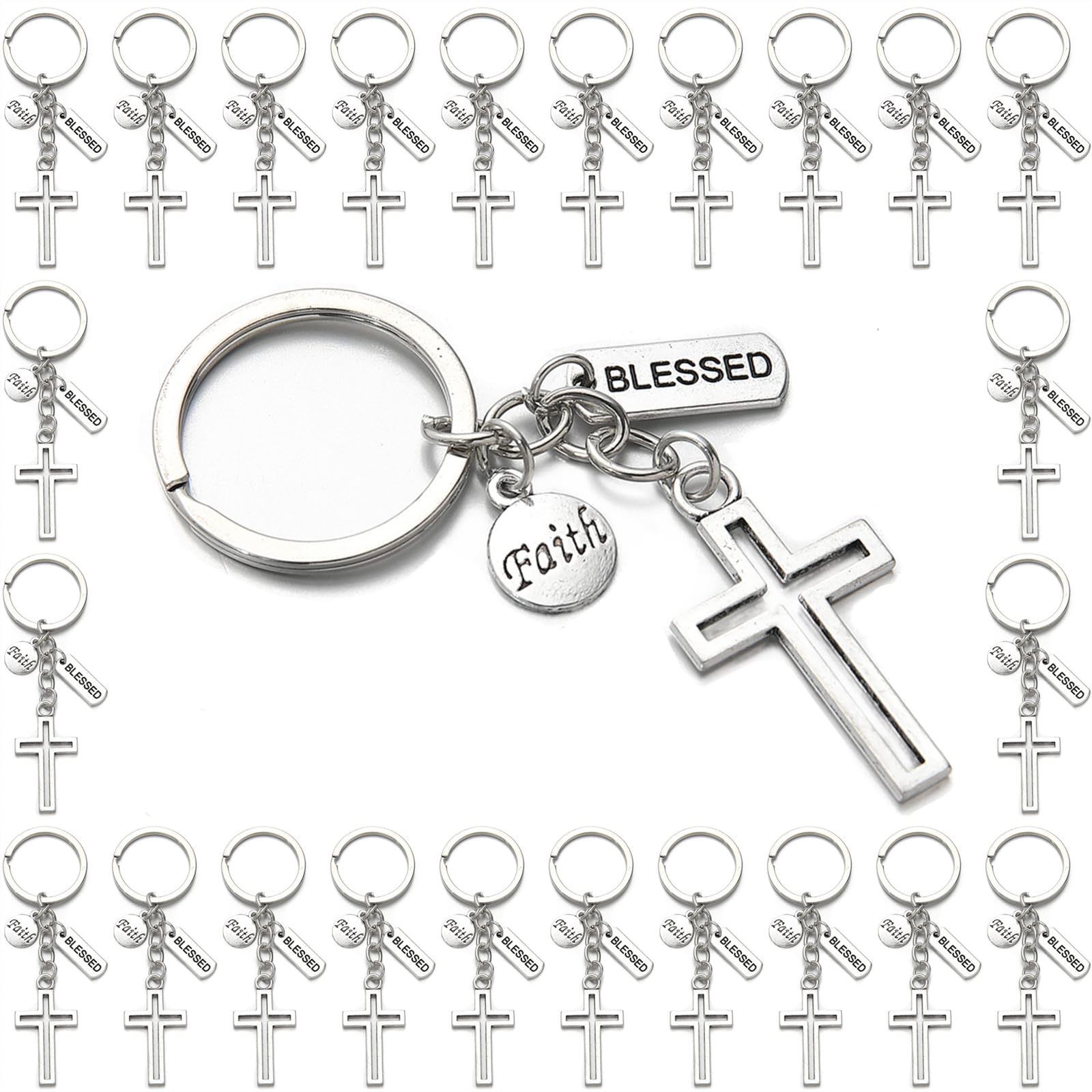 PHAETON 20PCS Cross Key Chains Jesus Cross Religious Door Car Key ...