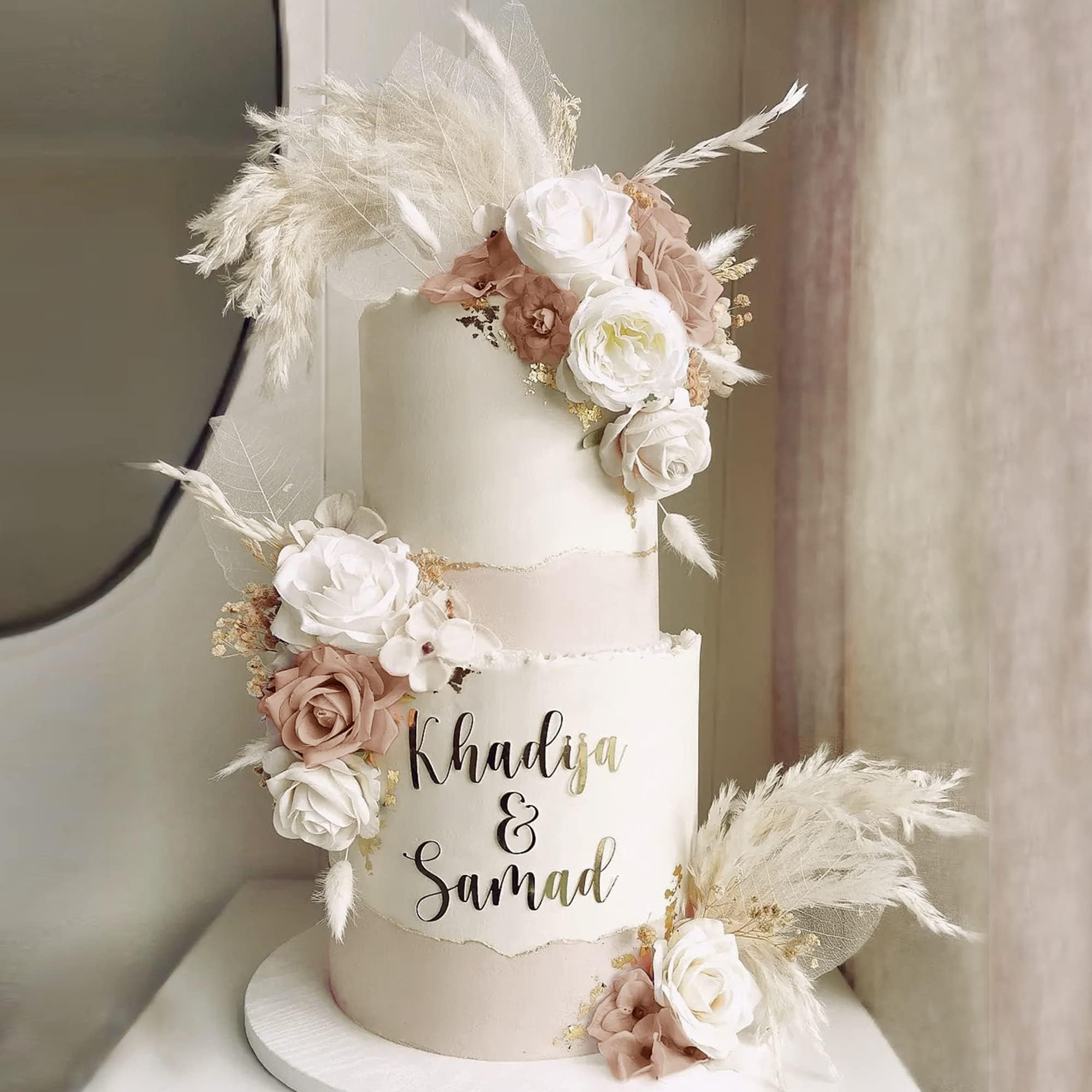 Amazon.com: 33 PCS Boho Cake Topper Decorations Vintage Artificial Rose ...