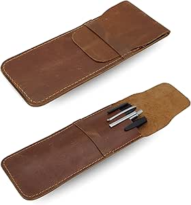 Amazon.com: Genuine Leather Pen Pouch, Fountain Pen Case, Desk Holder ...