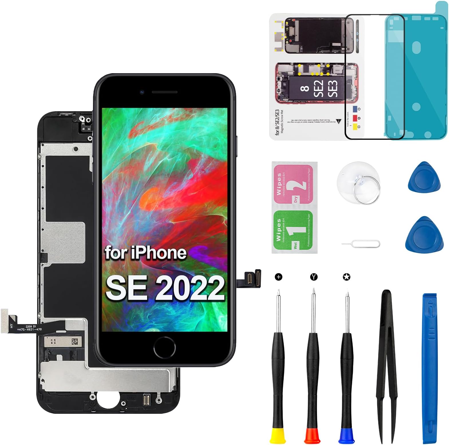 Amazon.com: for iPhone SE 2022/ 3rd Generation Screen Replacement Black ...