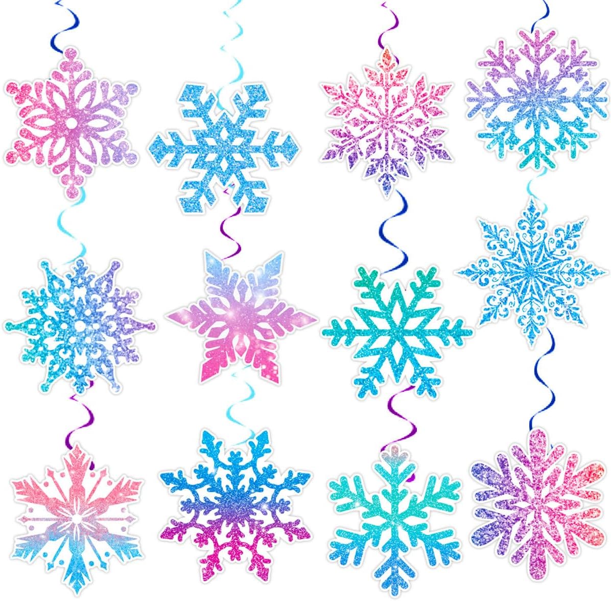 24 Pcs Snowflake Hanging Swirl Decorations, Winter Snowflake Party ...