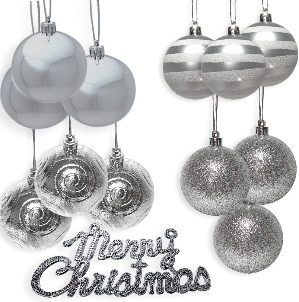 Amazon.com: Silver Christmas Ornaments Set of 13 – 12 Shatterproof ...