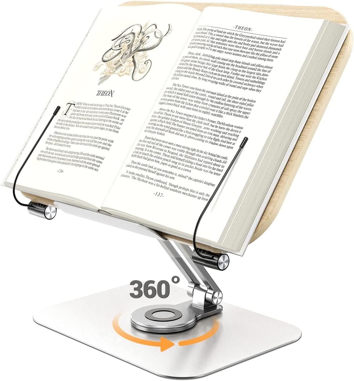 Book Stand for Reading, Adjustable Holder with 360° Rotating Base ...