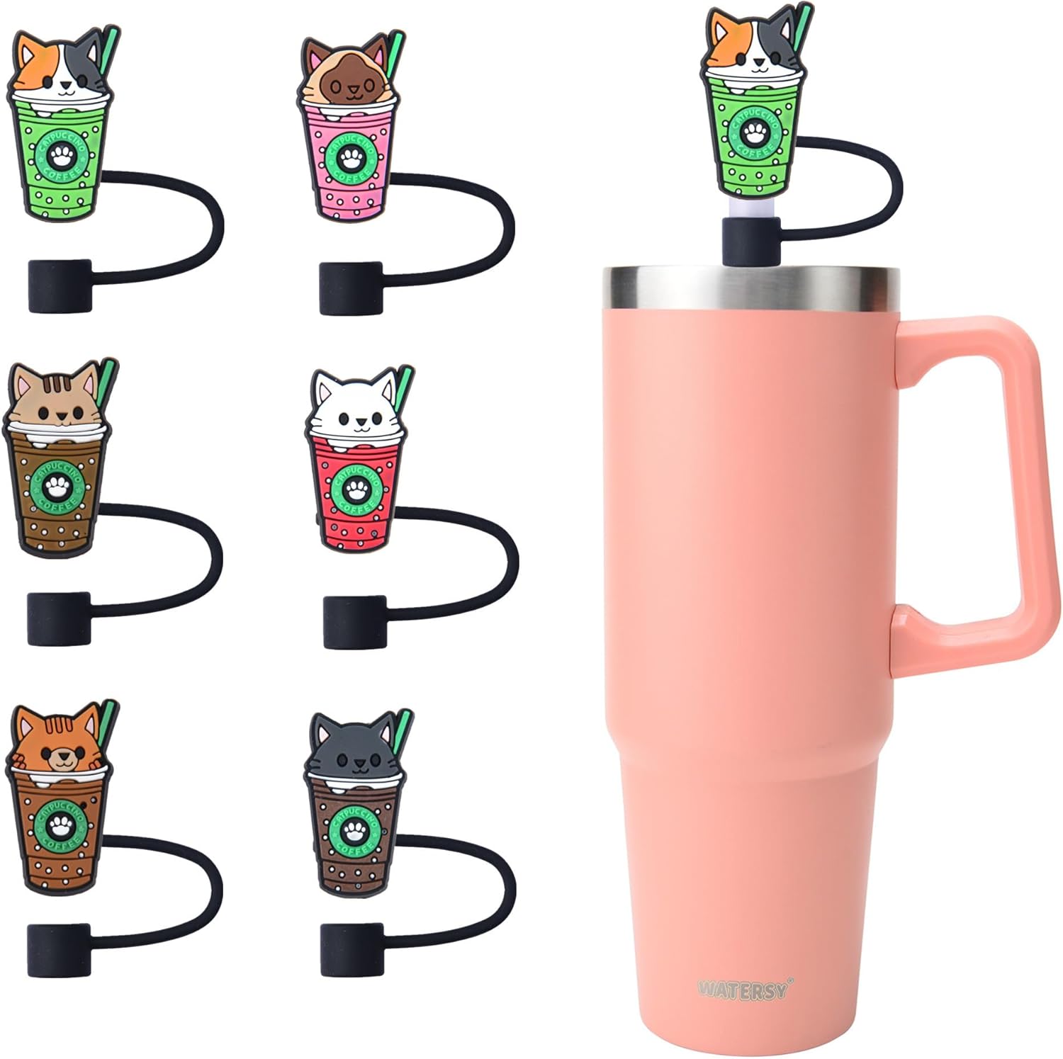 Amazon.com: Cat Straw Toppers for Stanley Cups Cute Cat Silicone Straw ...