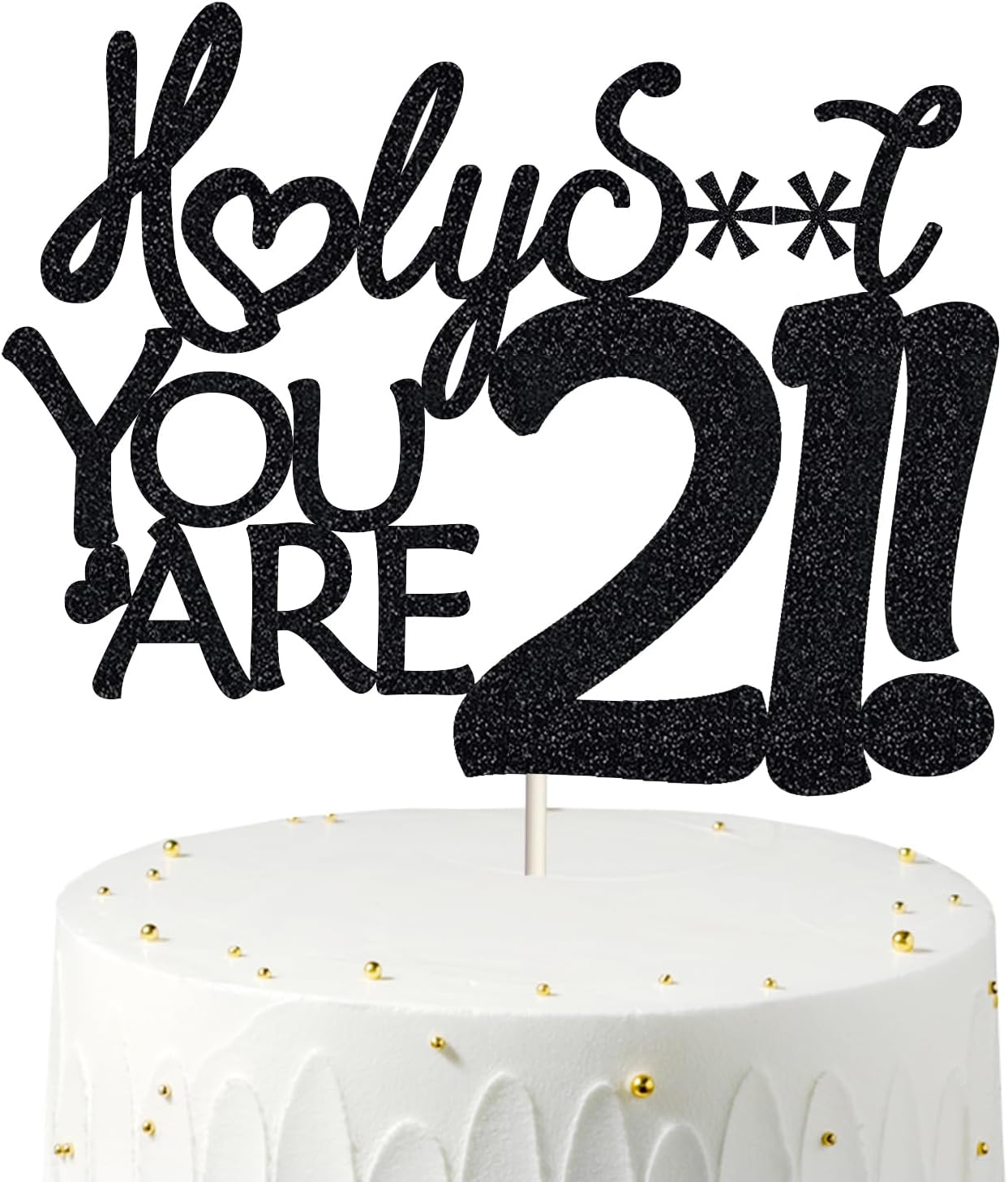 Amazon.com: 21 Birthday Cake Toppers-Black Glitter, Funny 21st Cake ...
