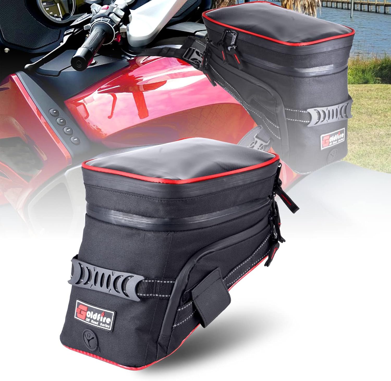 Amazon | Goldfire バイク用 ツーリングタンクバッグ 12~16L (Red Piping) | タンクバッグ | 車＆バイク