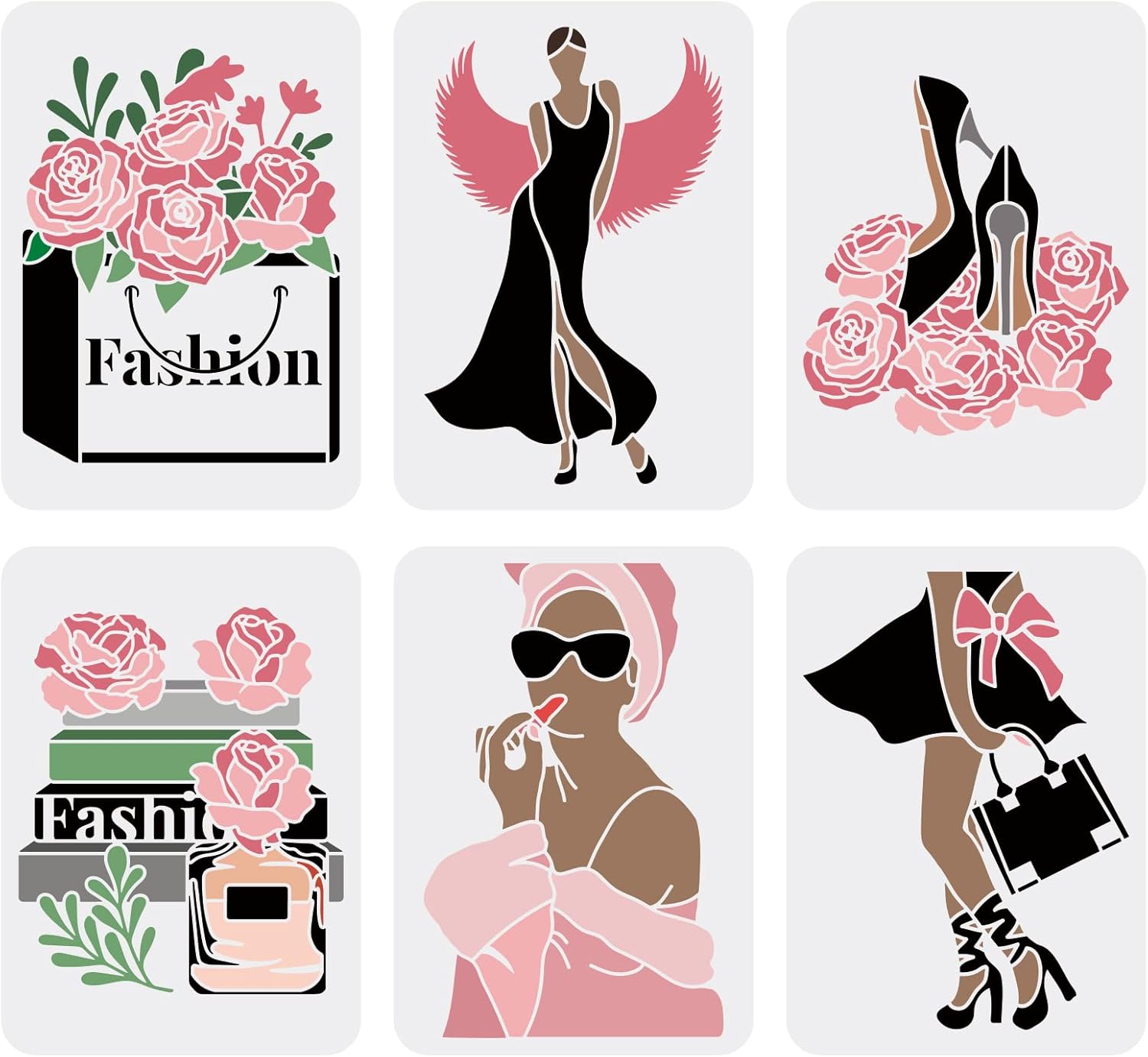 Amazon.com: FINGERINSPIRE 6PCS Women Theme Stencils - Floral Female ...