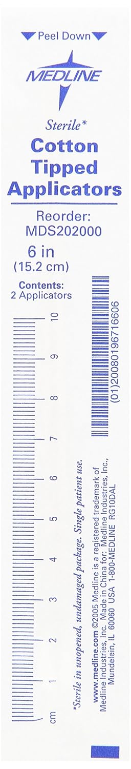 Medline MDS202000 Cotton Tip Applicators, Sterile, 6" (Pack of 200 ...