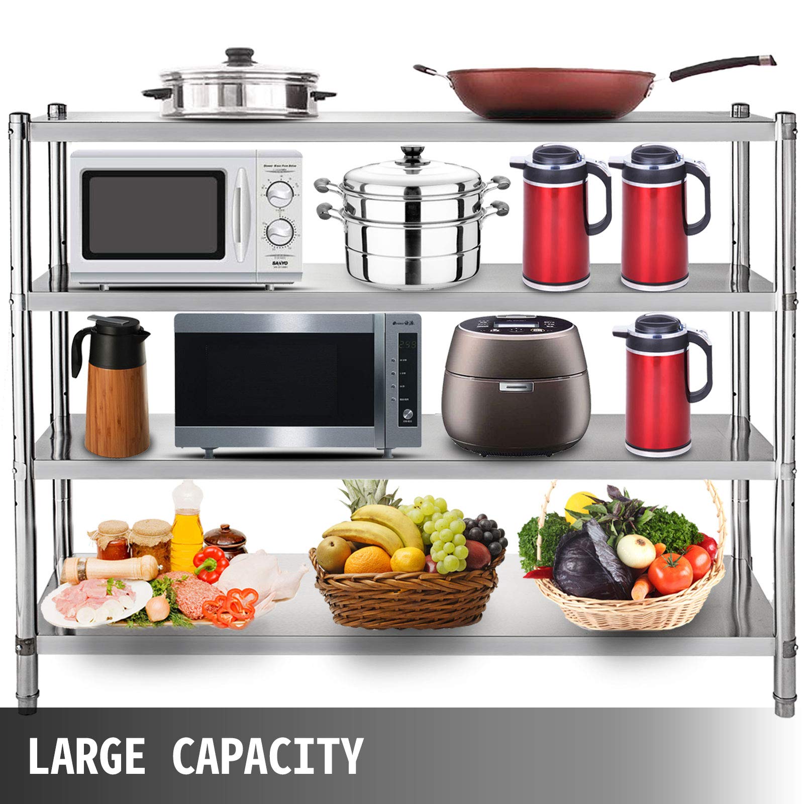 VBENLEM Stainless Steel Shelving 60x18.5 Inch 4 Tier Adjustable Shelf ...