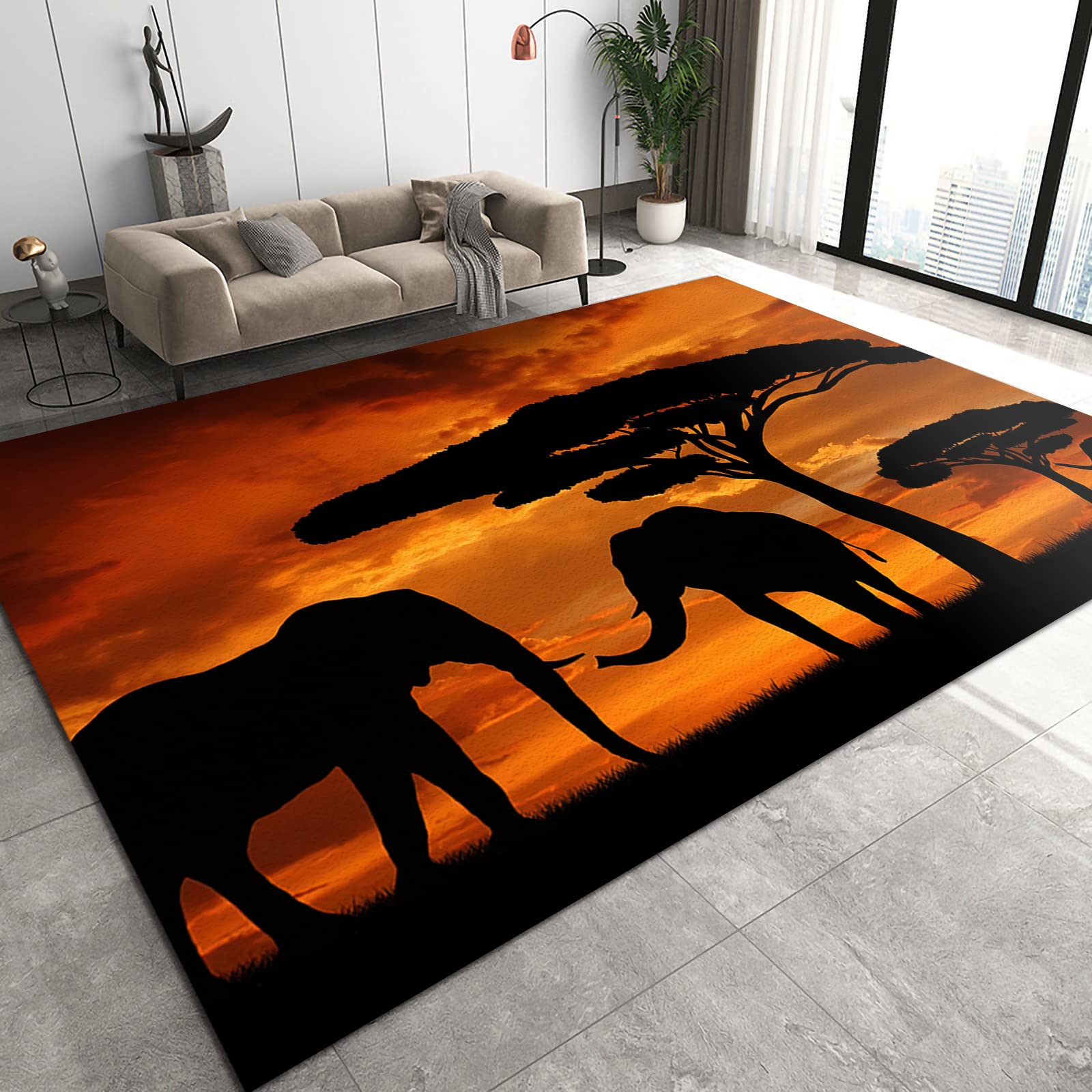 Amazon.com: SEALFO Animal Elephant Scenery Area Rugs, Plant Tree ...