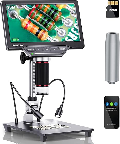 TOMLOV DM201 Digital Microscope, 7 inch Microscope with Screen,HDMI Out ...