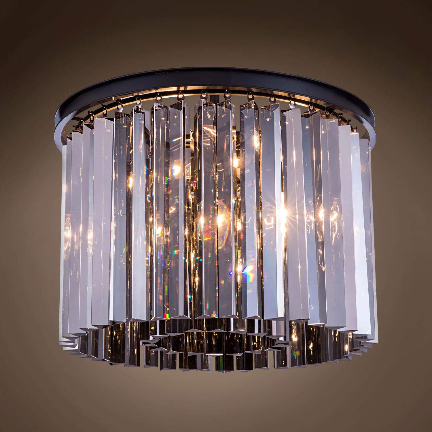 Crystal Prysm Smoke Crystal Prism 6 Light 20" Grey Iron Flush Mount ...