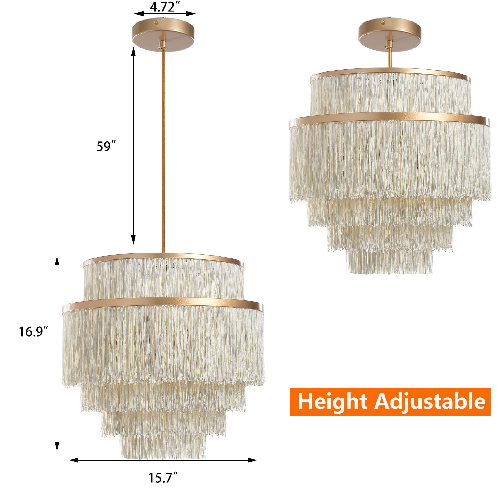 vivihobb 5-Tiered Boho Chandelier with Metal and Fringe,3 Lights Fringe ...