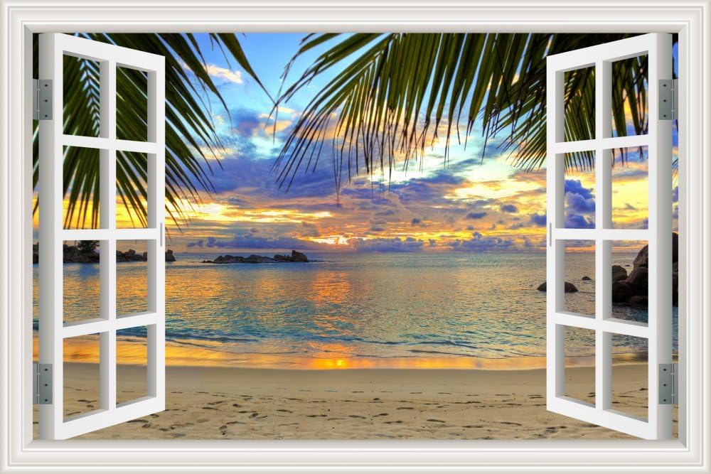 Amazon.com: Vinyl Wallpaper Summer Beach Landscape Wall Sticker ...