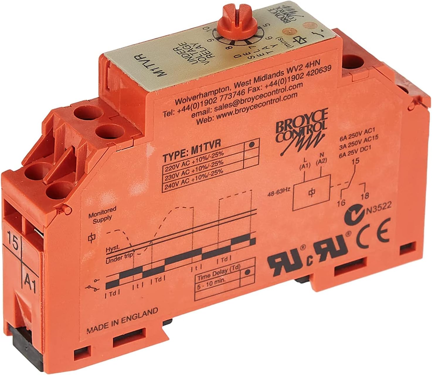Broyce Control UVR Under Single Phase 230V M1TVR 10 Mini Voltage Relay ...