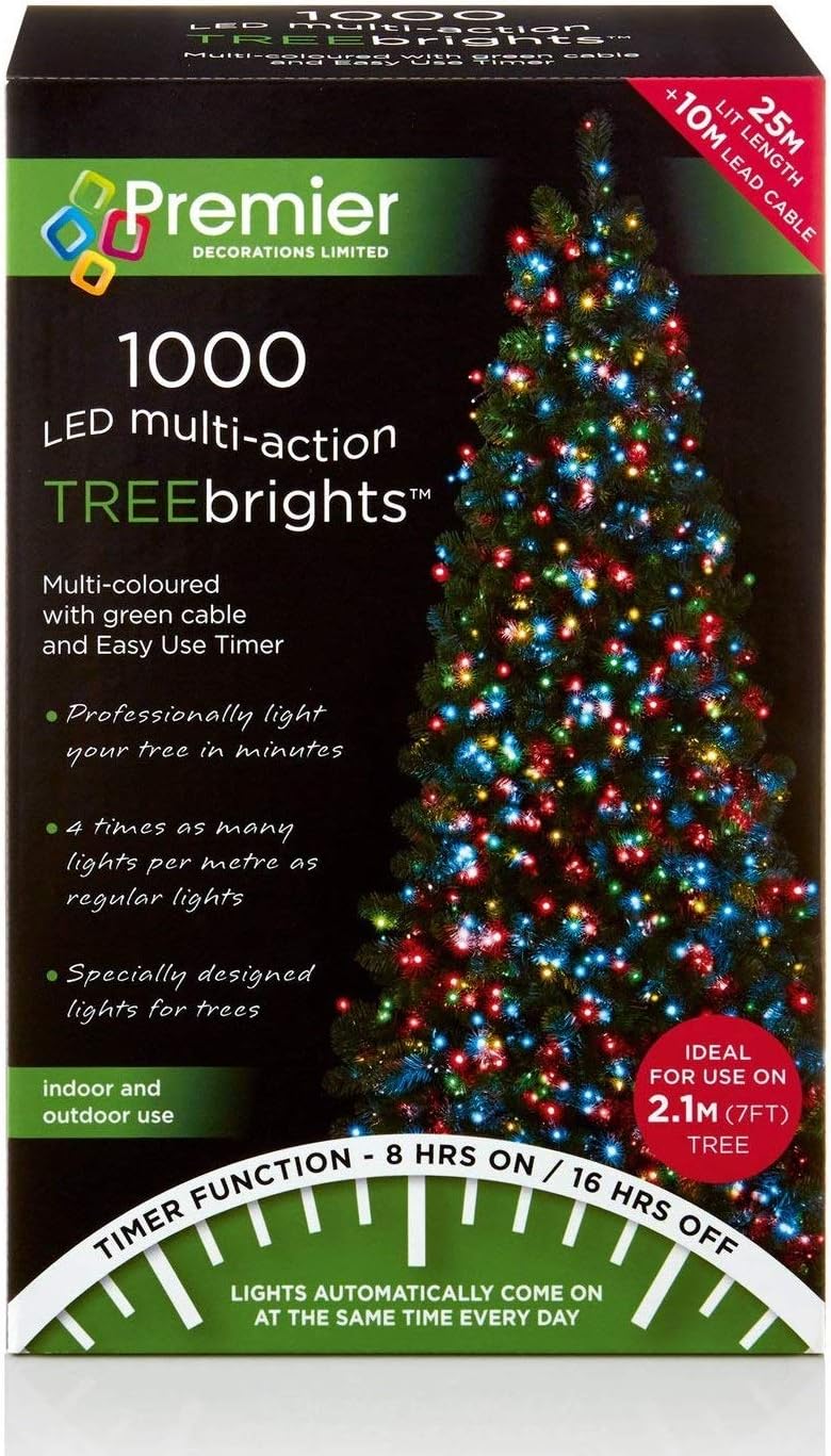 Premier Decorations 1000 LED Multi-Action Christmas Treebrights Multi ...