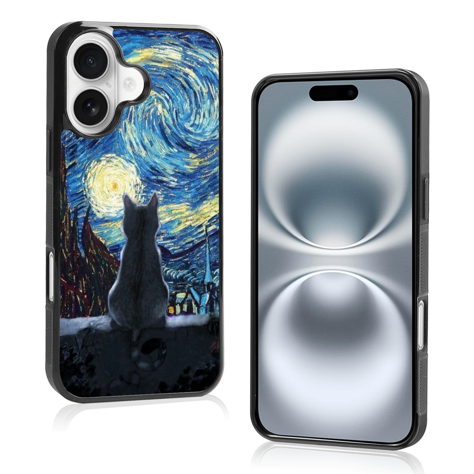 Amazon.com: Onemiliayears Black Cute Cat iPhone 16 Case，Van Gogh Cute ...