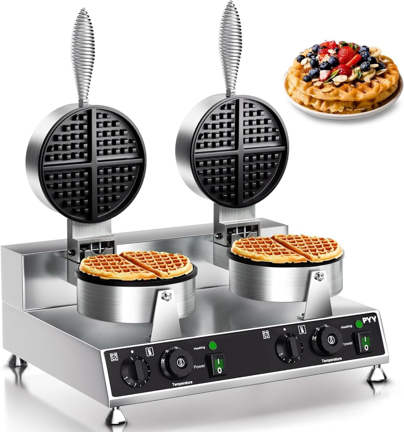 PYY Commercial Waffle Maker - Double Waffle Maker Large Stainless Steel ...