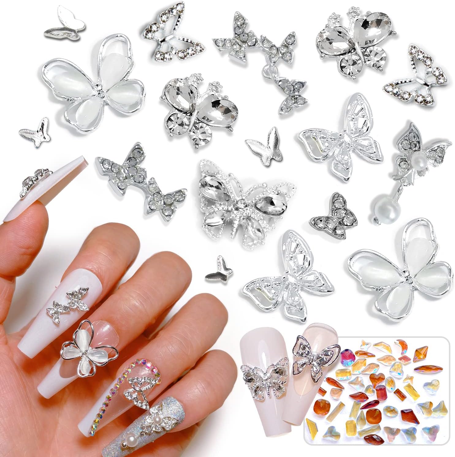 Amazon.com: 25 Pcs Butterfly Nail Charms Gold Silver Pink 3D Alloy ...
