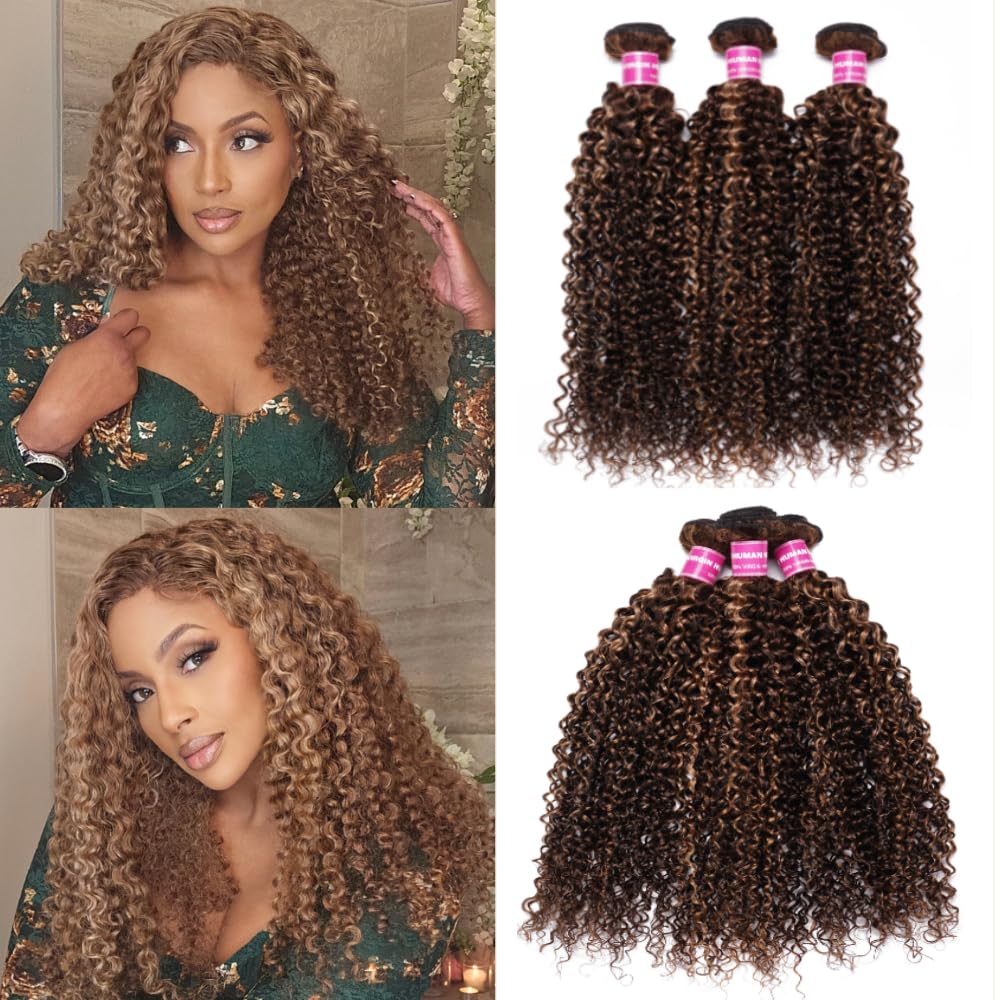 Amazon.com : Julia Hair Highlight Honey Blonde Human Hair Bundles 12A Brazilian Curly Hair Weave ...