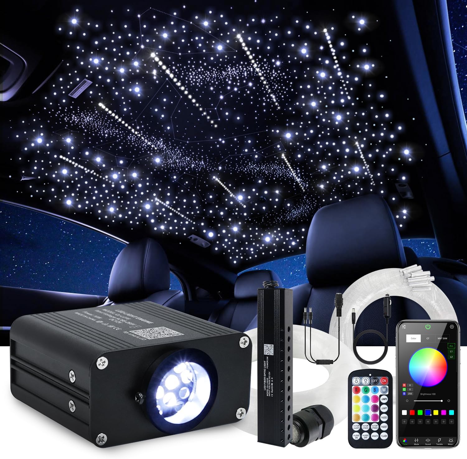 Car Starlight Headliner Kit, Shooting Stars + Twinkle + Sound Activate ...