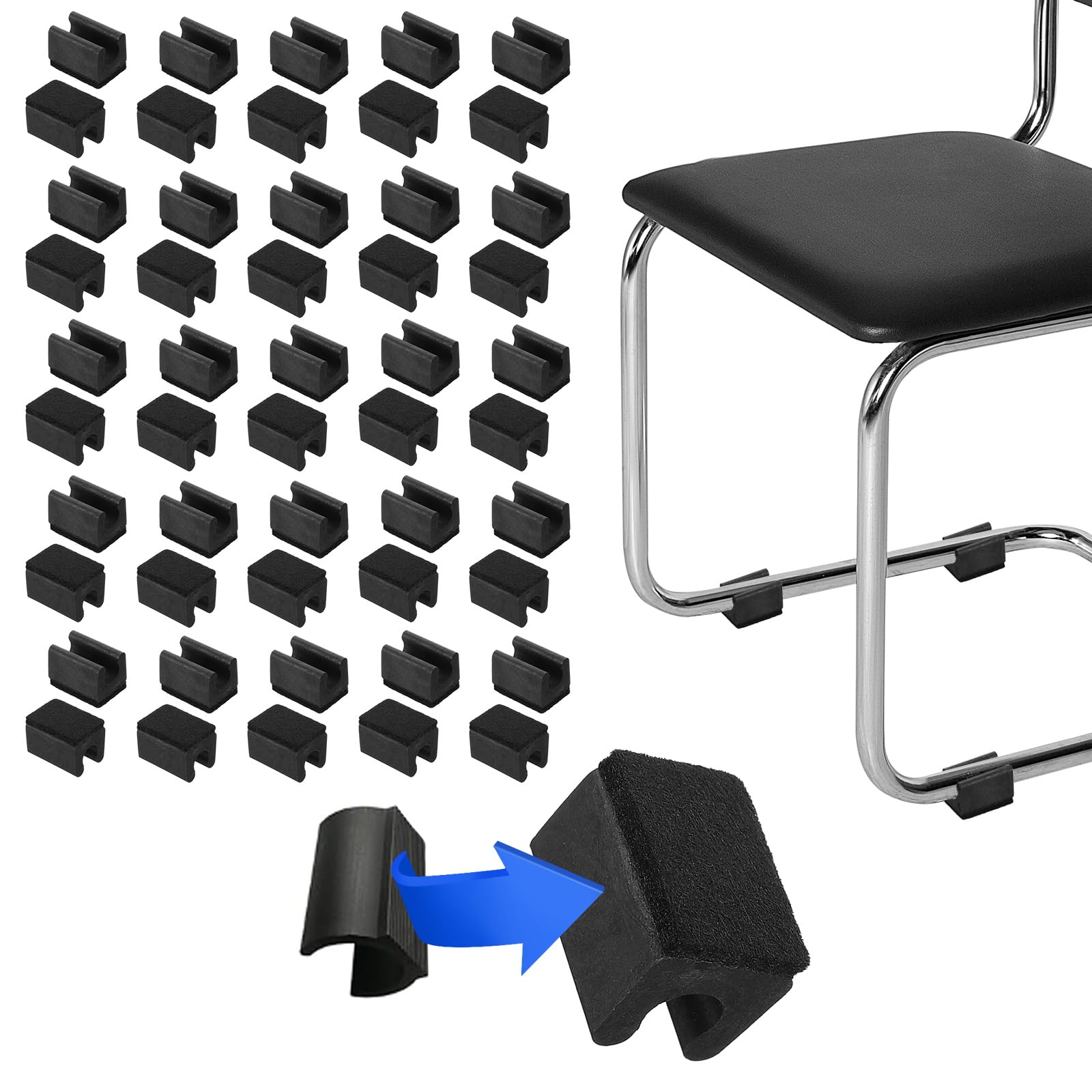 PATIKIL Rectangle U Shaped Chair Leg Tips Caps with Felt Pads, 50 Pack ...