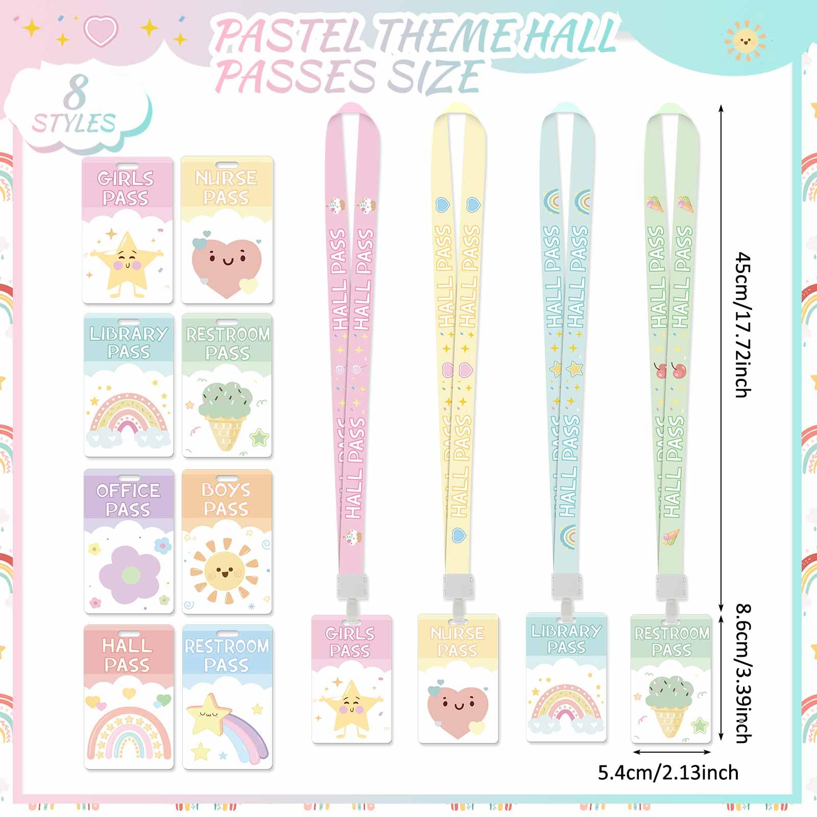 Snapklik.com : 8 Set PVC Hall Pass Lanyards Pastel Unbreakable Hall ...