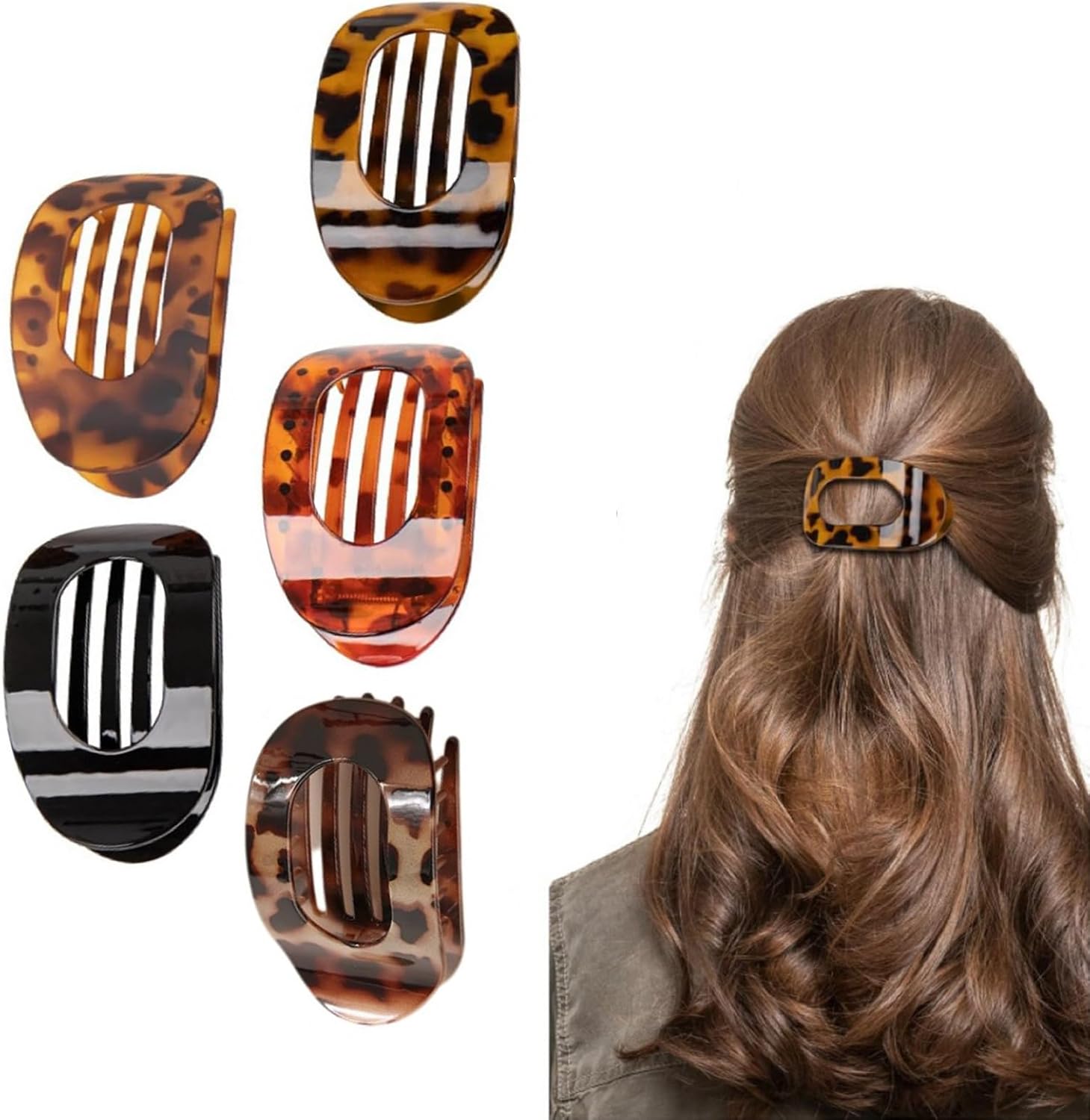 5PCS Flat Claw Clip, Flat Hair Clips for Women Fine Hair, Leopard Print ...