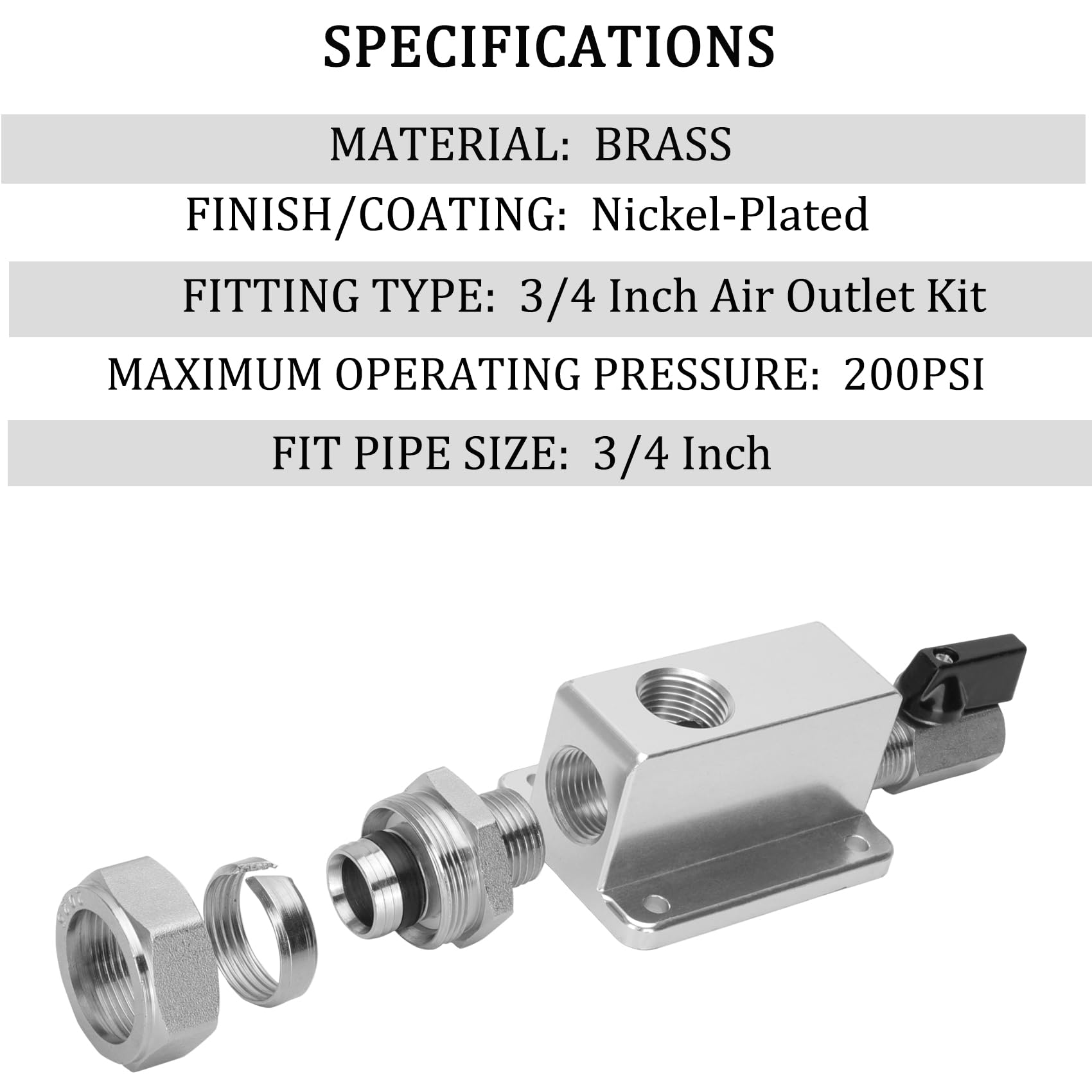 3/4" Compressed Air Outlet Kit, 1/2 Inch NPT Outlet Port, Only for 3/4 ...
