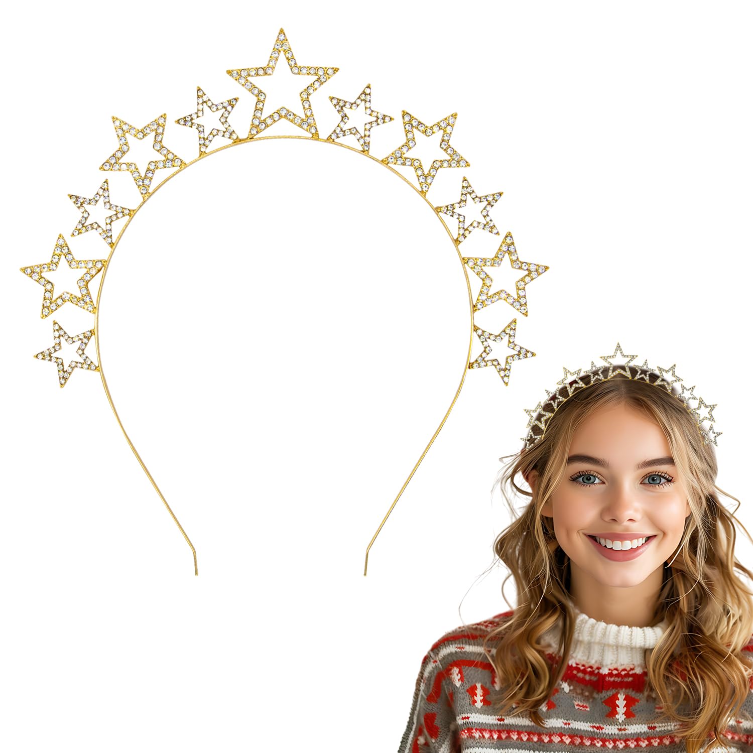 CHEERYMAGIC Star Headbands for Women Girls, Bling Shining Reinstone ...