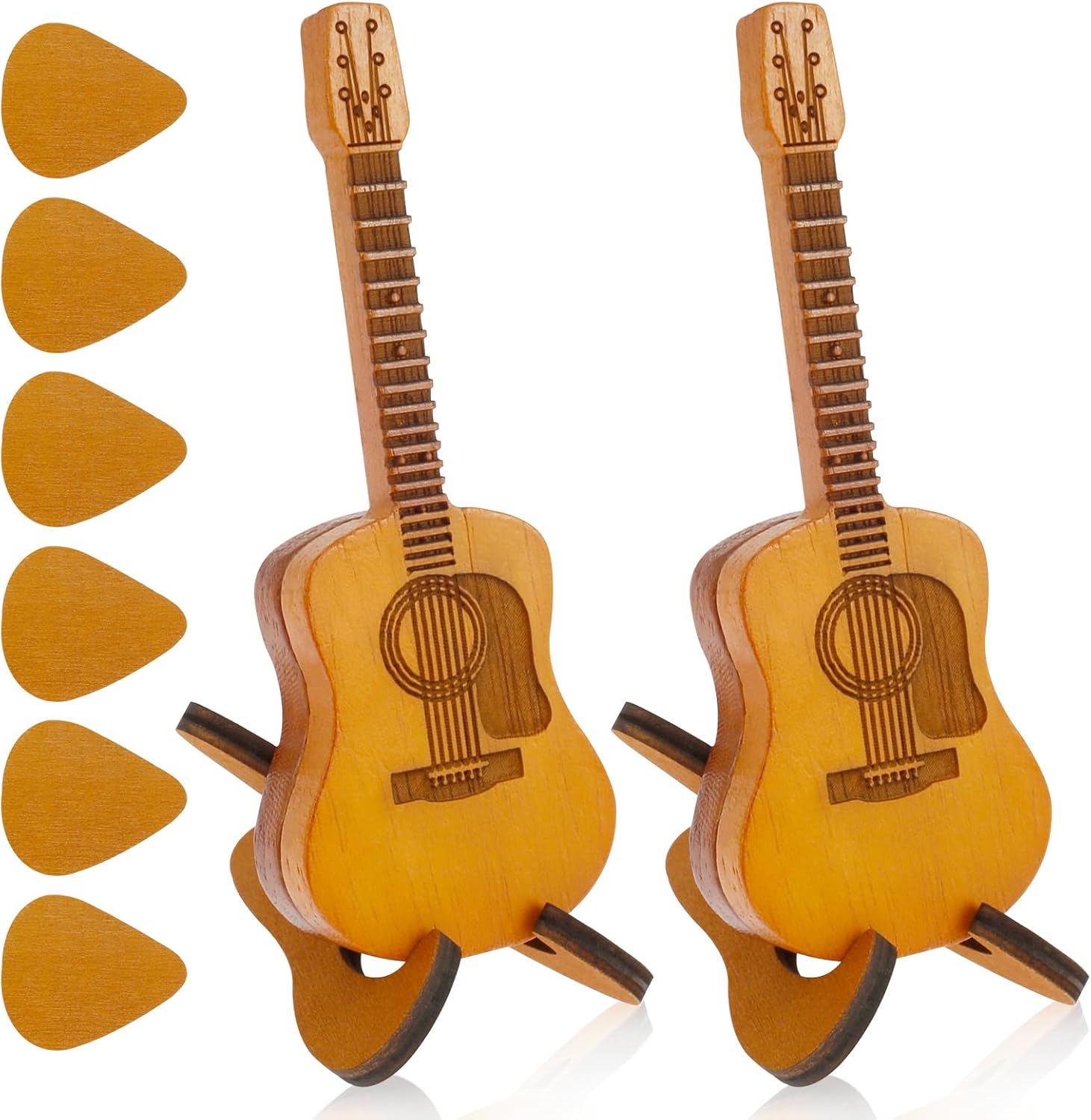 Amazon.com: XYDHQS 2Pcs Wooden Acoustic Guitar Pick Box with Stand ...