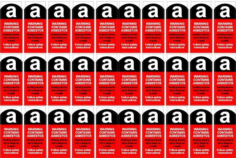 Asbestos Labels Sign - Pack of 30 Labels 25mm x 62mm Self Adhesive ...