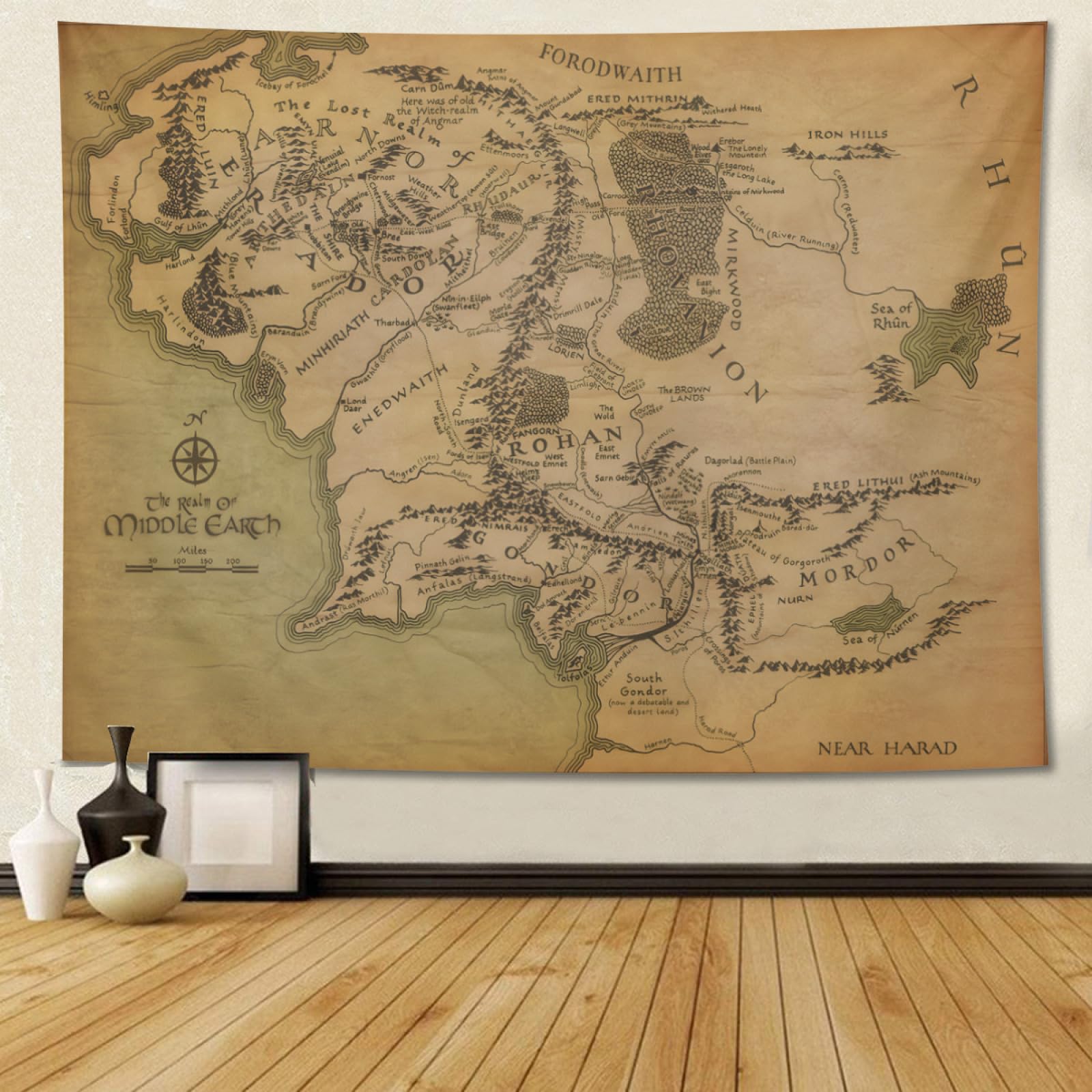 Snapklik.com : Vintage Map Of Middle Earth Tapestry Re-tro Middle Earth ...