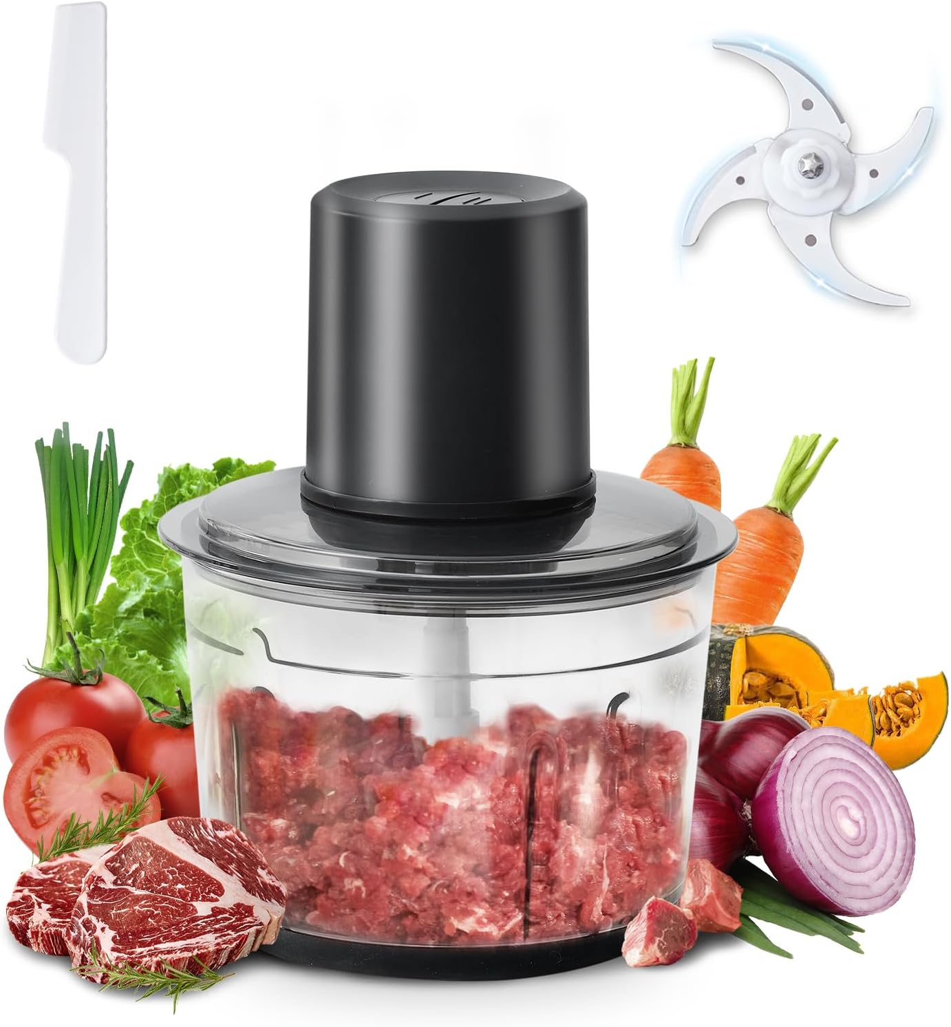 Olayks Electric Food Chopper, 8-Cup Food Processor with 4 Sharp Blades ...