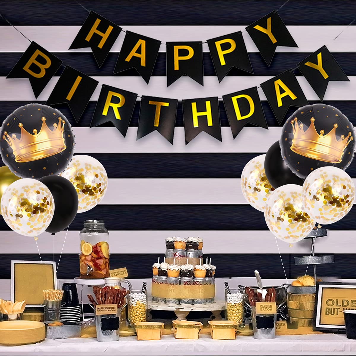 Buy King Birthday Decorations for Men Black and Gold Balloons King ...