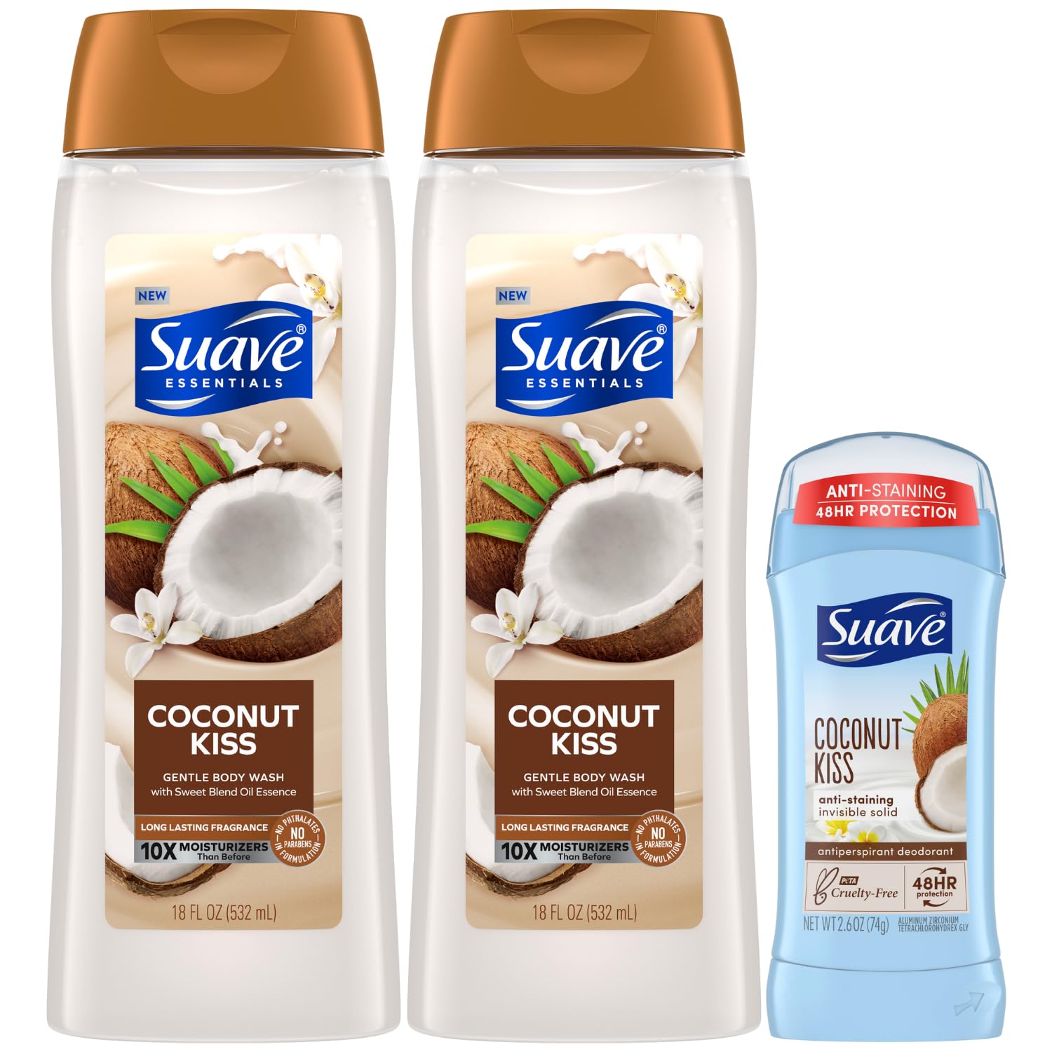 Amazon.com : Suave Body Wash 2-Pack + Antiperspirant Deodorant, Coconut ...