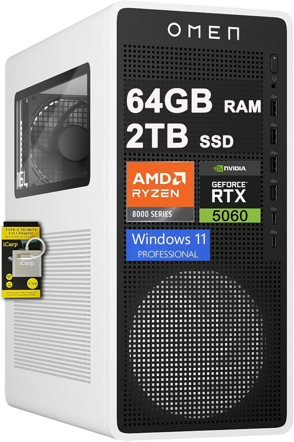 Amazon.com: HP OMEN 16L Gaming AI Desktop Computer AMD 8-core Ryzen 7 8700G 64GB RAM 2TB SSD ...