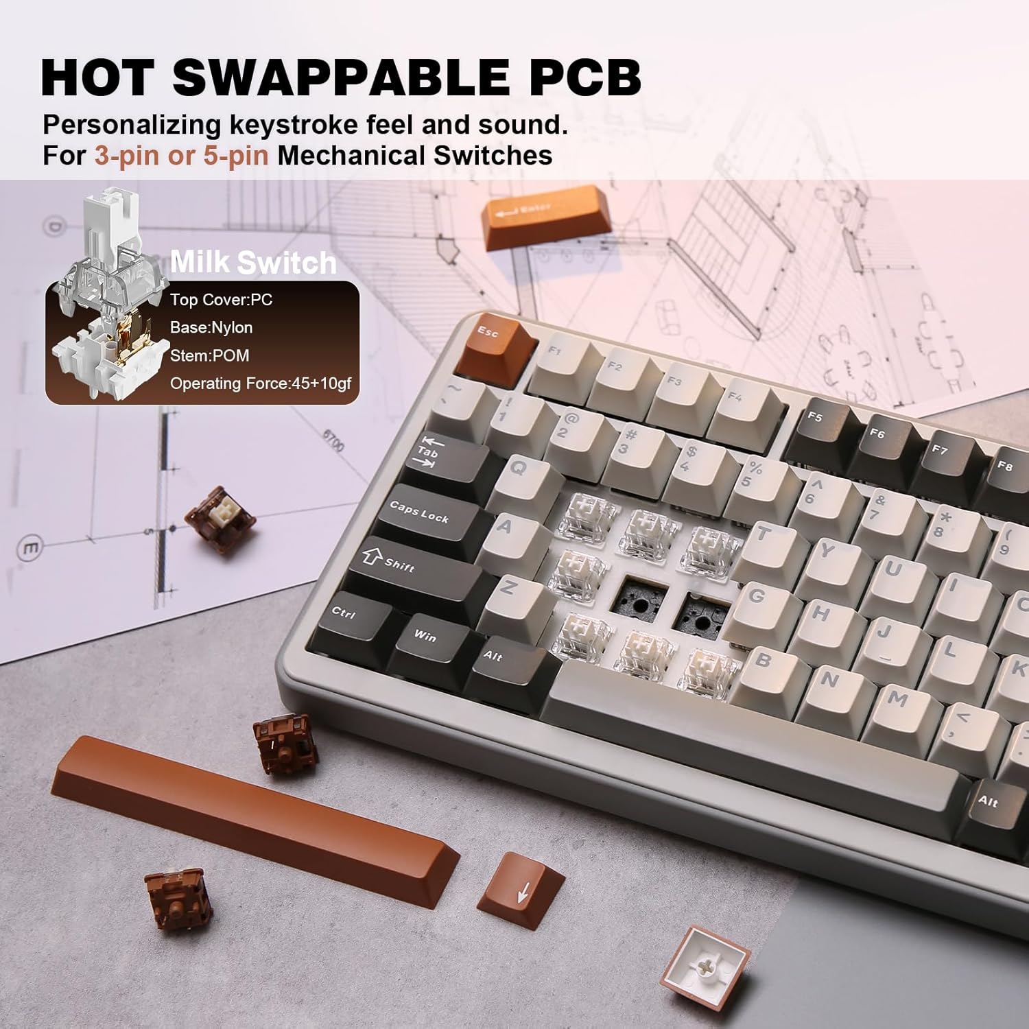 YUNZII B75 PRO Wireless Mechanical Keyboard(Milk Philippines | Ubuy