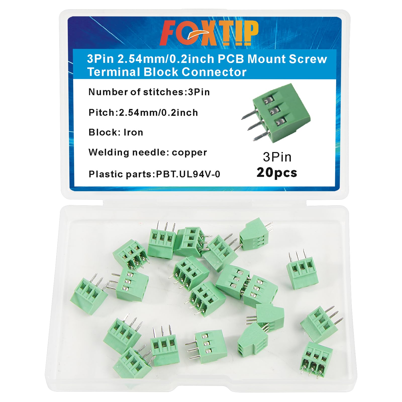Snapklik.com : FOXTIP 3-Pin PCB Mount Screw Terminal Block Connector ...