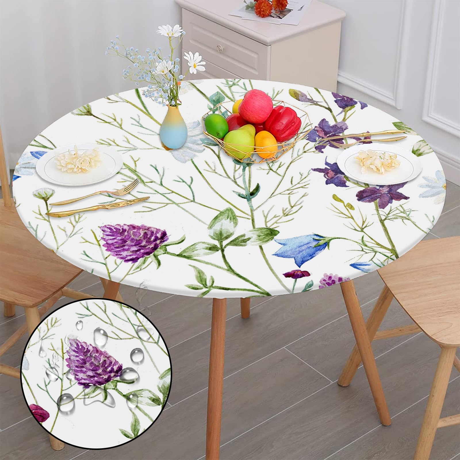 Amazon.com: VESMATITY Round Tablecloth Fitted with Elastic,Tablecloths ...