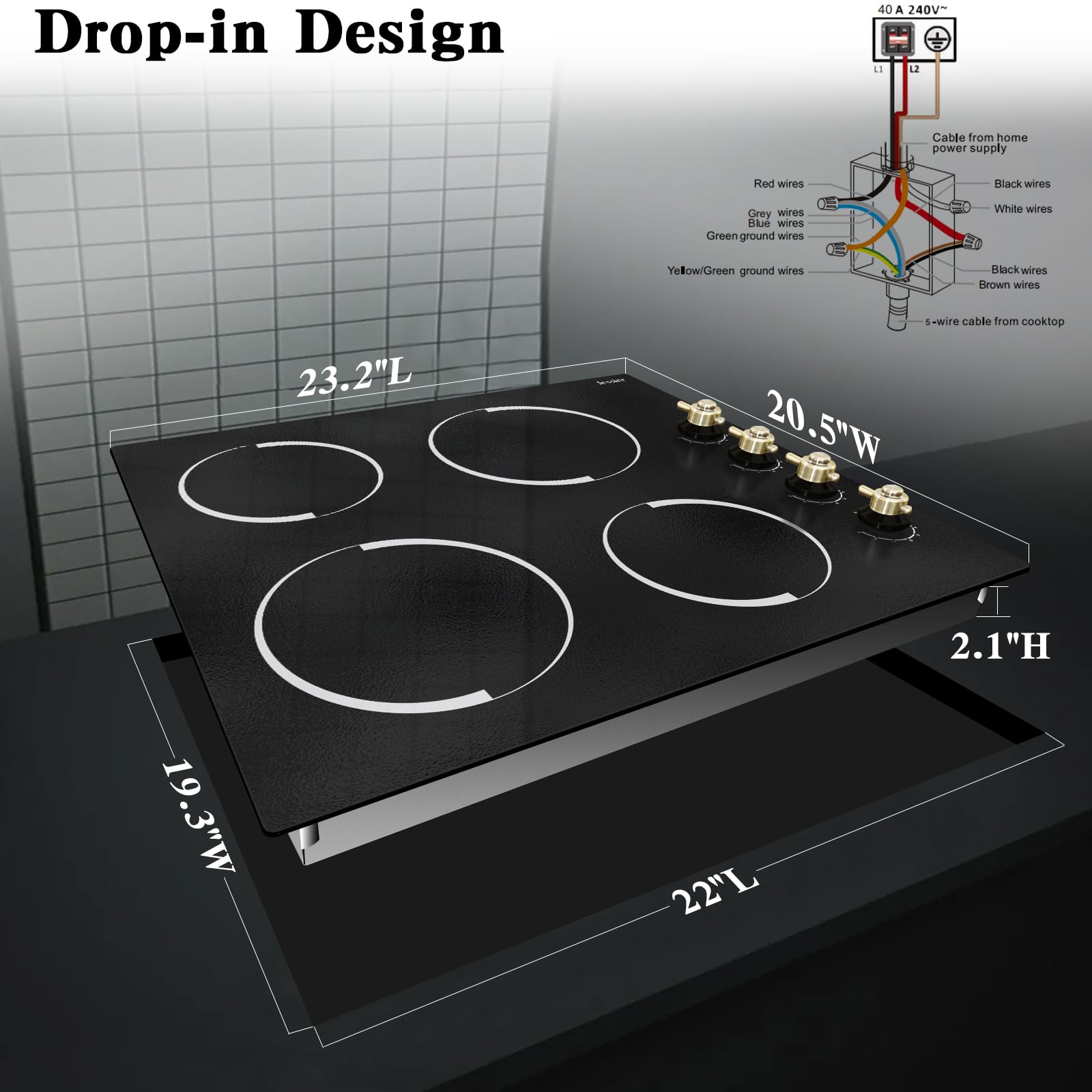 Snapklik.com : Jessier Electric Cooktop 24 Inch - 4 Burner Drop-in ...