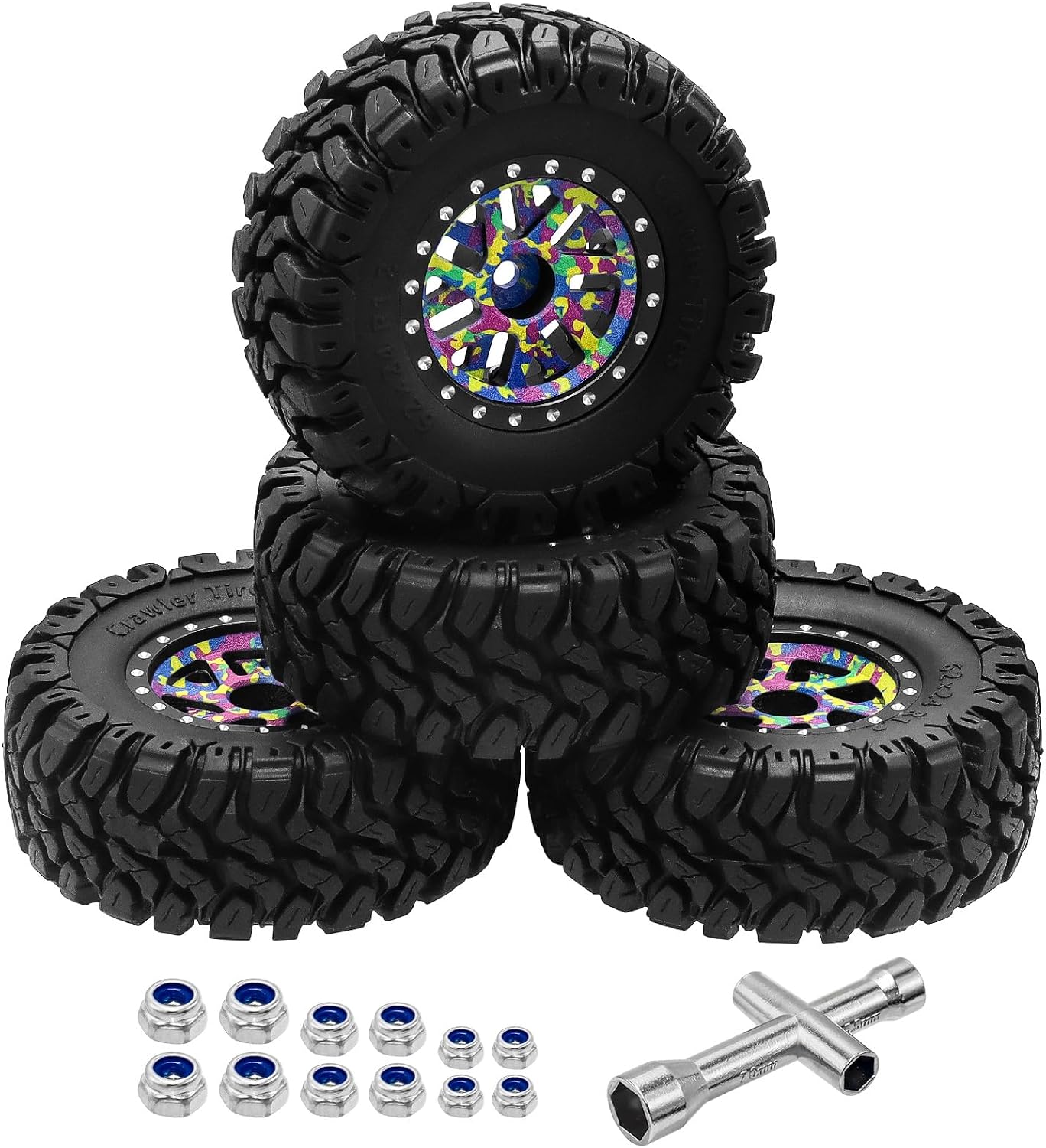 Amazon.com: RCENJOY 1.2 Inches Beadlock Wheels and Tires Set 7mm Hex ...