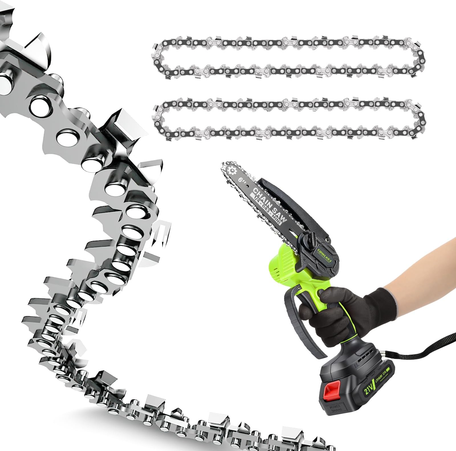 CQWLKEJ 2 Pack Chainsaw Chain, 6 Inch, 3/8" LP Pitch, .043" Gauge, 27 ...