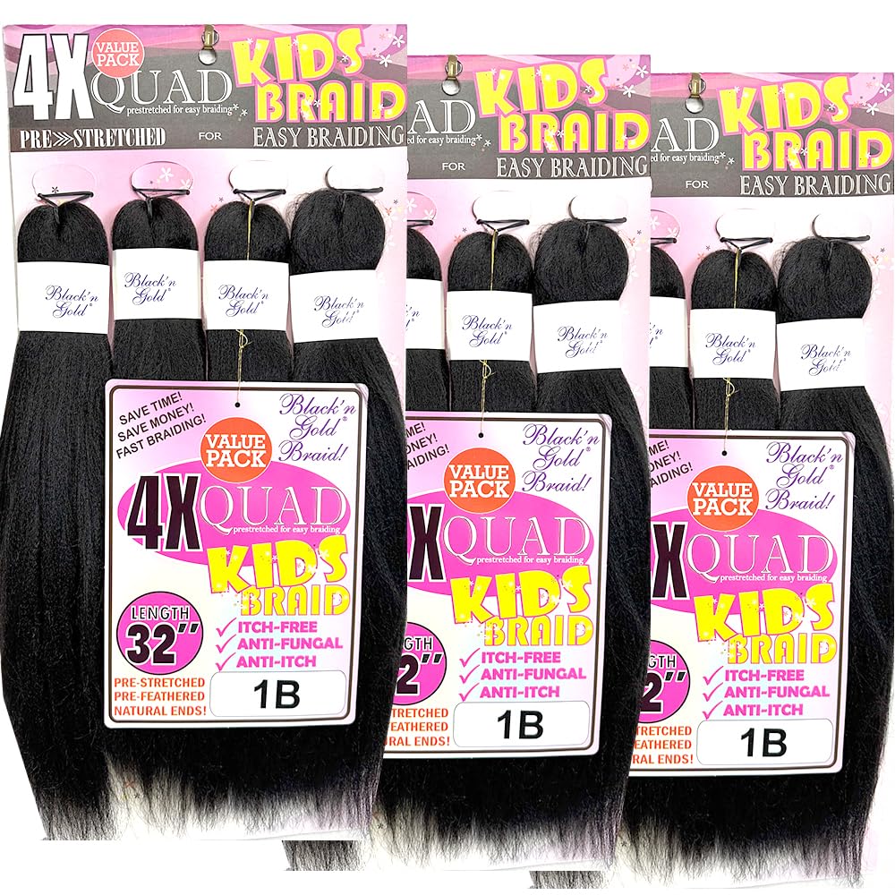 Amazon.com : BNG QUAD Kids Pre-Stretched Braiding Hair, 16 inch 3 Pack ...