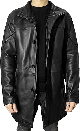 LUSH HIDES Leather Car Coat For Men 3/4 Length Mens Leather Trench Coat - Real Lambskin Long ...