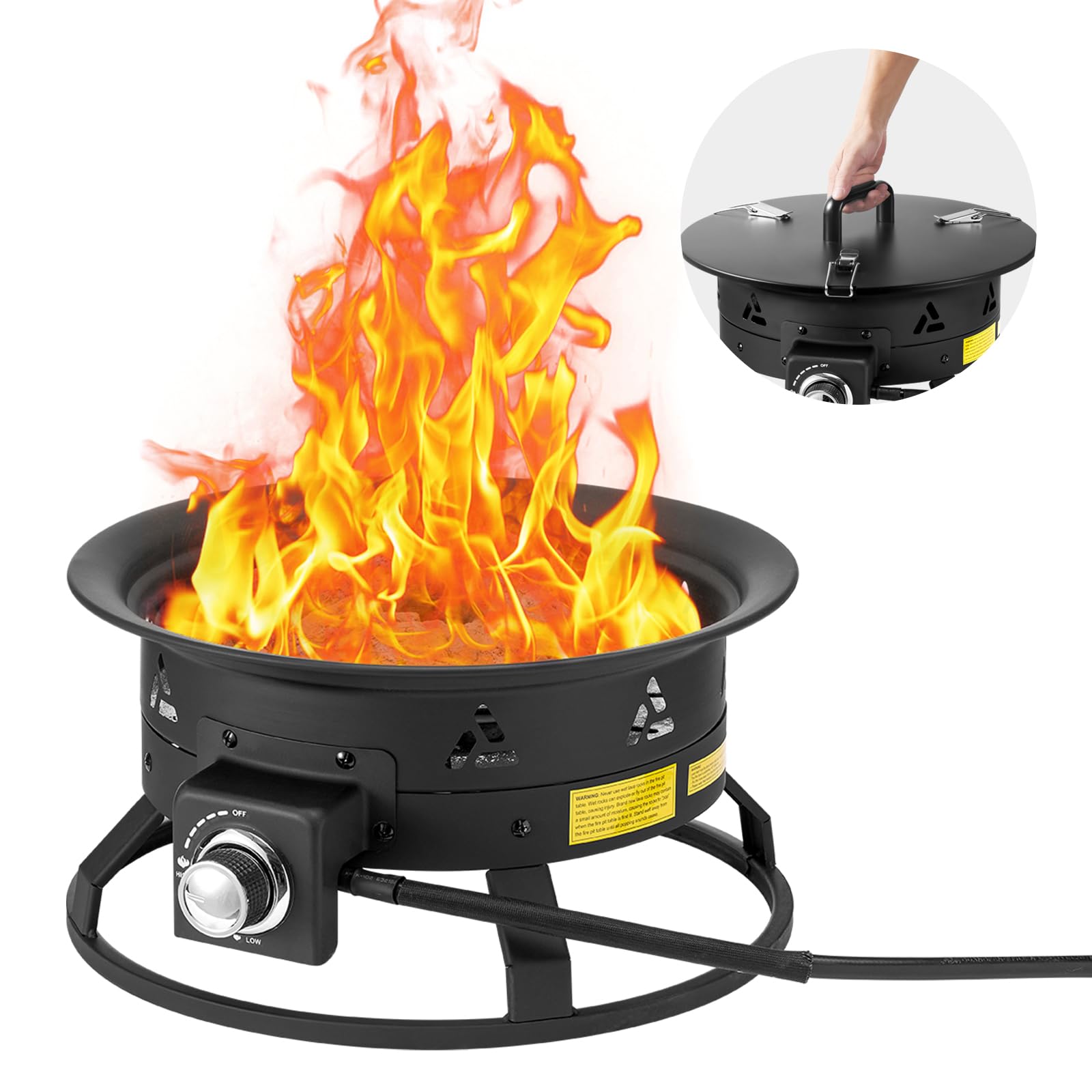 VEVOR Propane Fire Pit, 19-Inch Diameter Outdoor Portable Gas Fire Pit ...