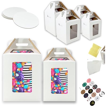 Amazon.com: XININSUN Tall Cake Boxes with windows and Cake Boards ...