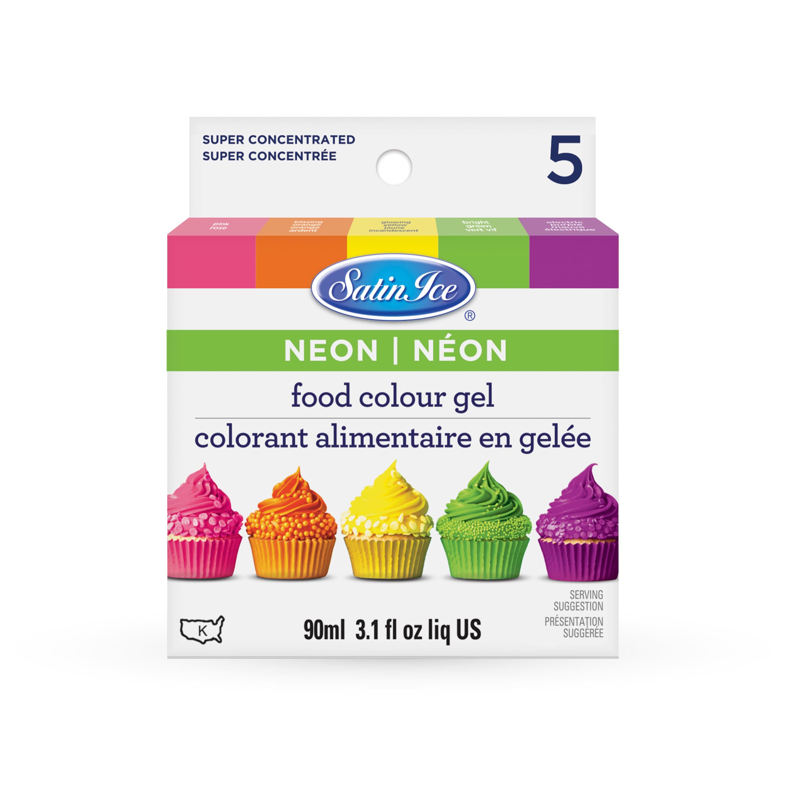 Amazon.com : Satin Ice Food Color Liquid Gel Kit, 3.1 fl oz, Neon, 5 ...
